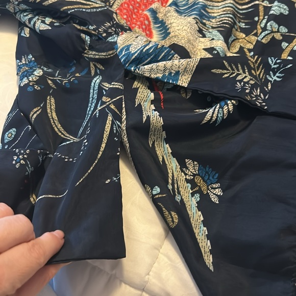 Jackets & Coats | Zara Kimono Duster Navy Blue With Japanese Print ...